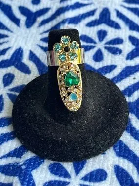 Jewelry | Goldtone Green And Teal Multigem Stone Fingernail Ring ...